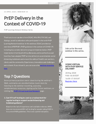 PrEP Watch: PrEP Learning Network COVID-19 and DSD related webinars ...
